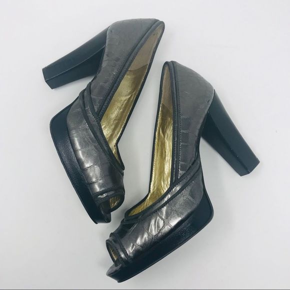 Elaine Turner | Shoes | Elaine Turner Leather Croc Print Peep Toe Heels ...